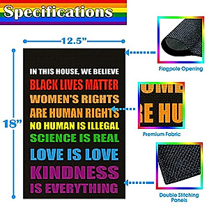 OUXIOAZ Equality Flag BLM Flag for in This House We Believe Yard Sign, Pride Flag Small Science is Real Black Lives Matter Vertical Double Sided 12.5"X18" Burlap Patio Outdoor Decoration