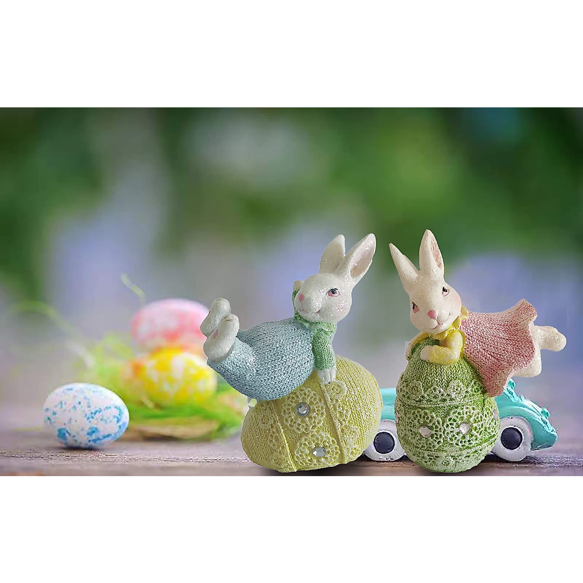 LEFOUND Easter Accessories Easter Rabbit Figurine Spring Decor for Home,Polyresin,Pink