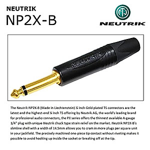 WORLDS BEST CABLES 10 Foot - Guitar Bass Instrument Cable CUSTOM MADE using Mogami 2524 wire and Neutrik NP2X-B ¼ Inch (6.35mm) Straight Gold TS Connectors