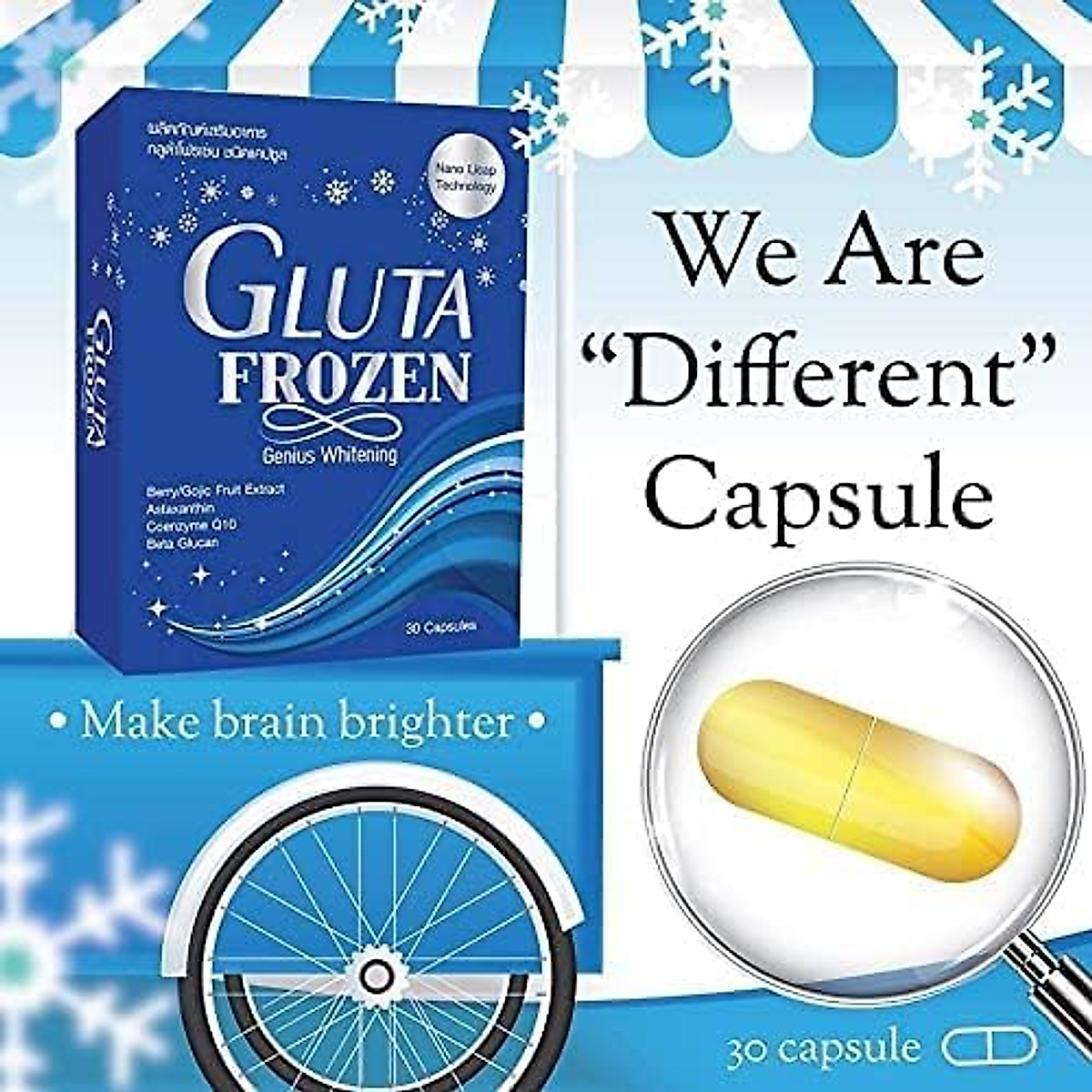 3 envelopes Frozen Collagen Whitening x10 Glutathione 10000 mg Reduce acne Freckles Melasma Aura Whitening Lightening Skin anti-aging Lightenin Skin Reduce Acne Hair Nails 1 envelopes : 60 Softgels