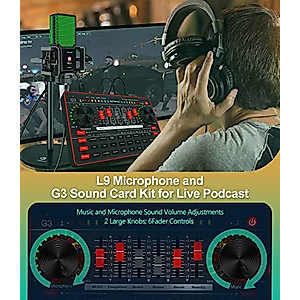 Podcast Equipment Bundle Audio Interface DJ Mixer Sound Card Kit XLR Condenser Microphone for Boradcast Live Streaming, Mic Voice Effect Changer Soundboard for Phone/PC/Laptop/Mac Recording(KB11-E300)