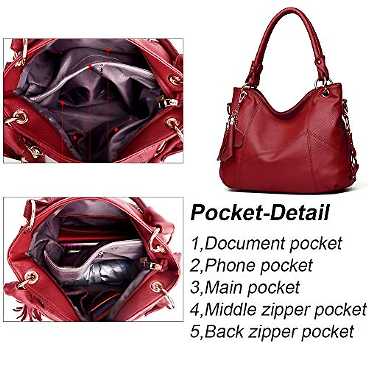 2022 Women's Tote Shoulder Bag Purses and Handbag for Women Satchel Shoulder Bags Handle Bag Leather tassel（Red）