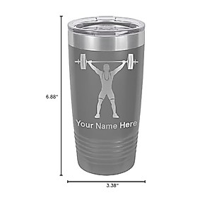 LaserGram 20oz Vacuum Insulated Tumbler Mug, Weightlifting Man, Personalized Engraving Included (Gray)