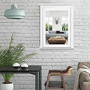 DORTALA Mirrored Bathroom Cabinet, Wall Mount Wooden Medicine Storage Cabinet w/Single Door & Adjustable Shelf, Multipurpose Home Organizer for Hallway Living Room Bedroom, White