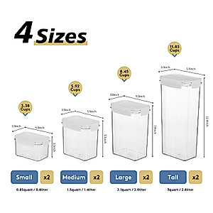 Crystal Clear Airtight Food Storage Containers with Lids, Plastic Canister Set for Kitchen Organization and Storage, for Flour, Sugar, Cereal, Rice, BPA Free Plastic 8-Pack with Different Sizes White