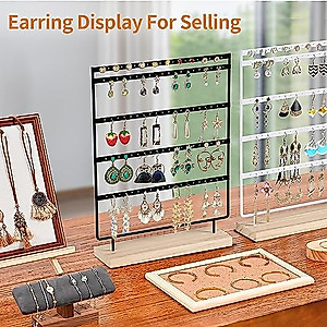 JAZUIHA Earrings Organizer Stand Earring Holder Display Stand with100 Holes 5 Tier Jewelry Organizer rack of Wooden Base Storing Earrings for Girls (Black)