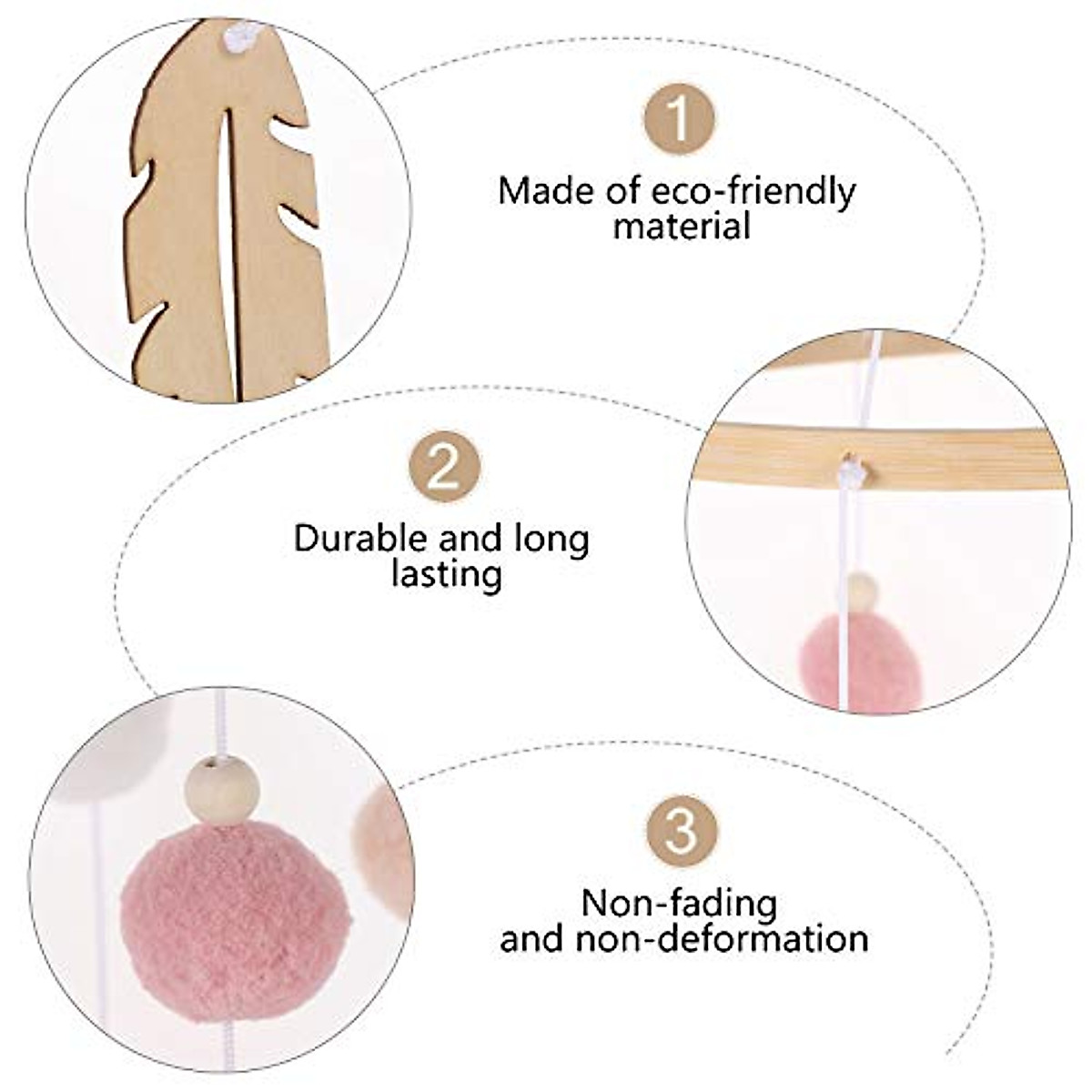 BESPORTBLE Mobile Wooden Further Pompom Ball Wind Chime Bed Bell Nursery Mobile Crib Ceiling Wooden Beads Wind Chime