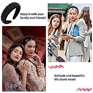 OAOLEER Velvet Padded Diamond Rhinestone Big Headband for Women Black Crystal Embellished Hair Hoop Races Goth Wedding Headpiece Fashion Hair Accessory Suit for Wedding,Party,and Daily Life