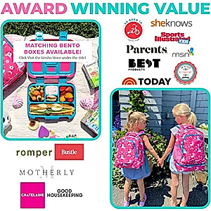 Unicorn Backpack with Lunch Box for Girls, Cute 15” Girl Backpacks and Integrated Lunch Bag with Water Bottle Pocket Holder, Insulated Padded Travel Bags Boxes for Elementary School Kids, Pink Teal