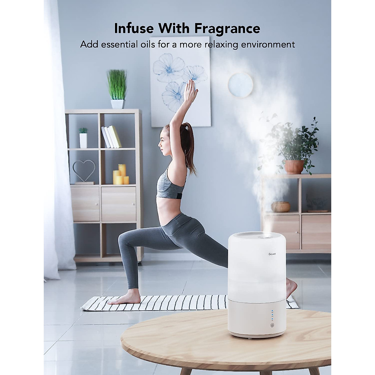 Govee Smart WiFi Humidifiers for Bedroom, Top Fill Cool Mist Humidifiers for Baby and Plants, Work with Alexa, Auto Humidity Adjustment, 24 dB Super Quiet, Essential Oil Diffuser, 24H Timer, 3L