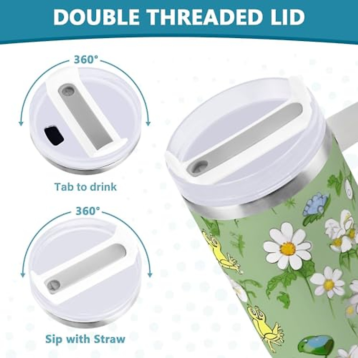 RPLIFE Frogs and Bugs 40 Oz Tumbler with Handle, Stainless Steel Coffee Mug, Insulated Coffee Tumbler