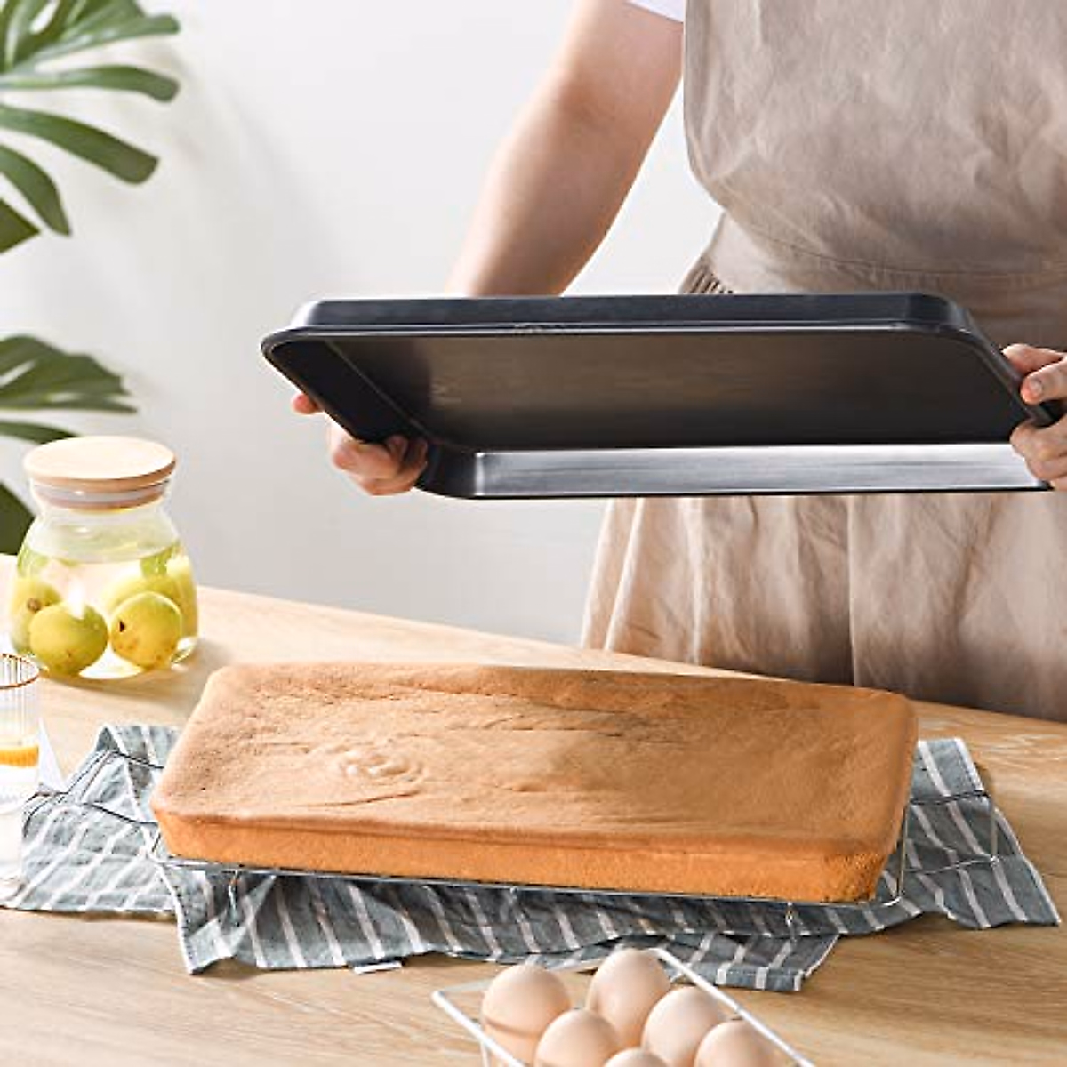 S·KITCHN Bakeware Set, Nonstick Black Cookie Sheets for Oven, Half/Jelly Roll/Quarter Baking Trays, Commercial Grade Baking Pan Set, Dishwasher Safe - 3 Pieces