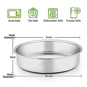 E-far 8 Inch Cake Pan Set of 3, Stainless Steel Round Layer Cake Baking Pans, Non-Toxic & Healthy, Mirror Finish & Dishwasher Safe