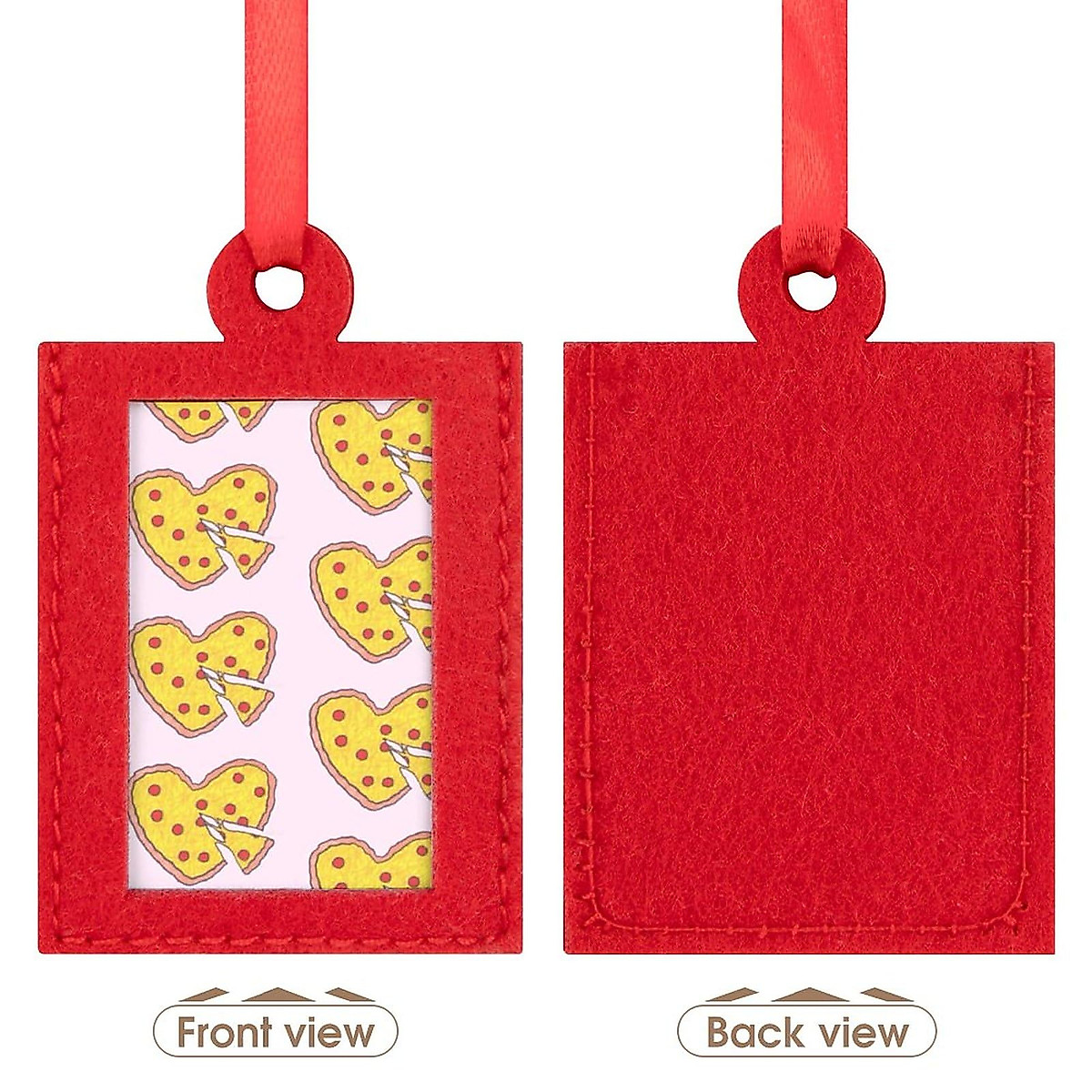 Lovingly Shaped Pizza Christmas Photo Ornament Frame Red Picture Frame for Xmas Tree Hanging Decoration