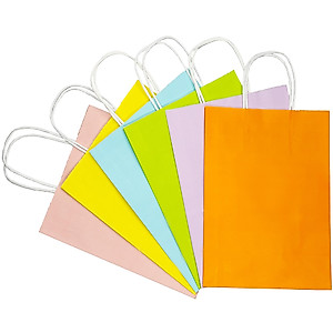 HERUIO 30 Colored Paper Gift Bags Paper Party Bags With Handles Pastel Paper Favor Bags for Party, Birthday - 6 Colours - 210×110×270mm (multi-colored)