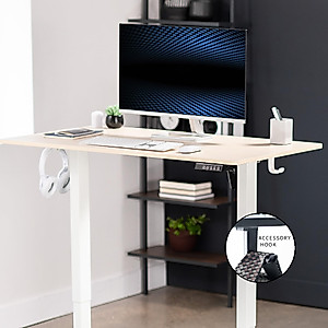 VIVO Electric Height Adjustable 44 x 24 inch Stand Up Desk, Standing Workstation with Memory Controller, Light Wood Top, White Frame, DESK-E144C