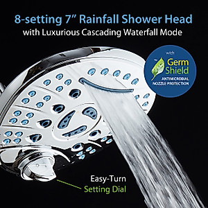 AquaCare As-Seen-On-TV High Pressure Handheld/Rain 80-mode 3-way Shower Head Combo with Adjustable Arm - Anti-clog Nozzles, Tub & Pet Power Wash, 6 ft. Stainless Steel Hose, All Chrome Finish