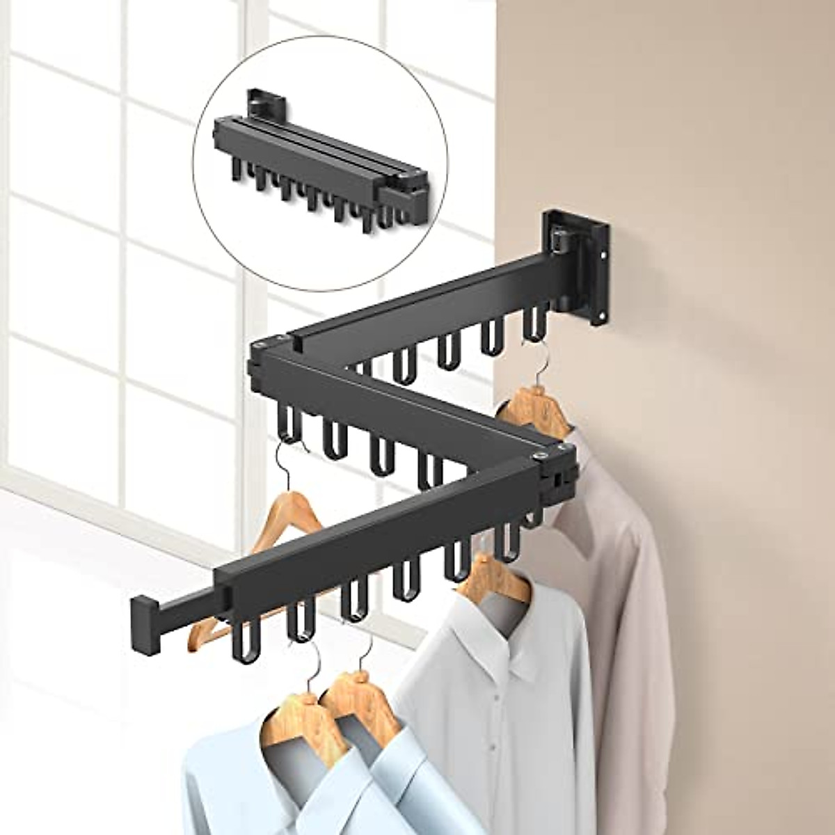 WSIGHT Wall Mounted Drying Rack Laundry Clothes Hanging Rack Collapsible Retractable for Laundry Room Organization, Balcony, Wardrobe, Bathroom (3 Poles)