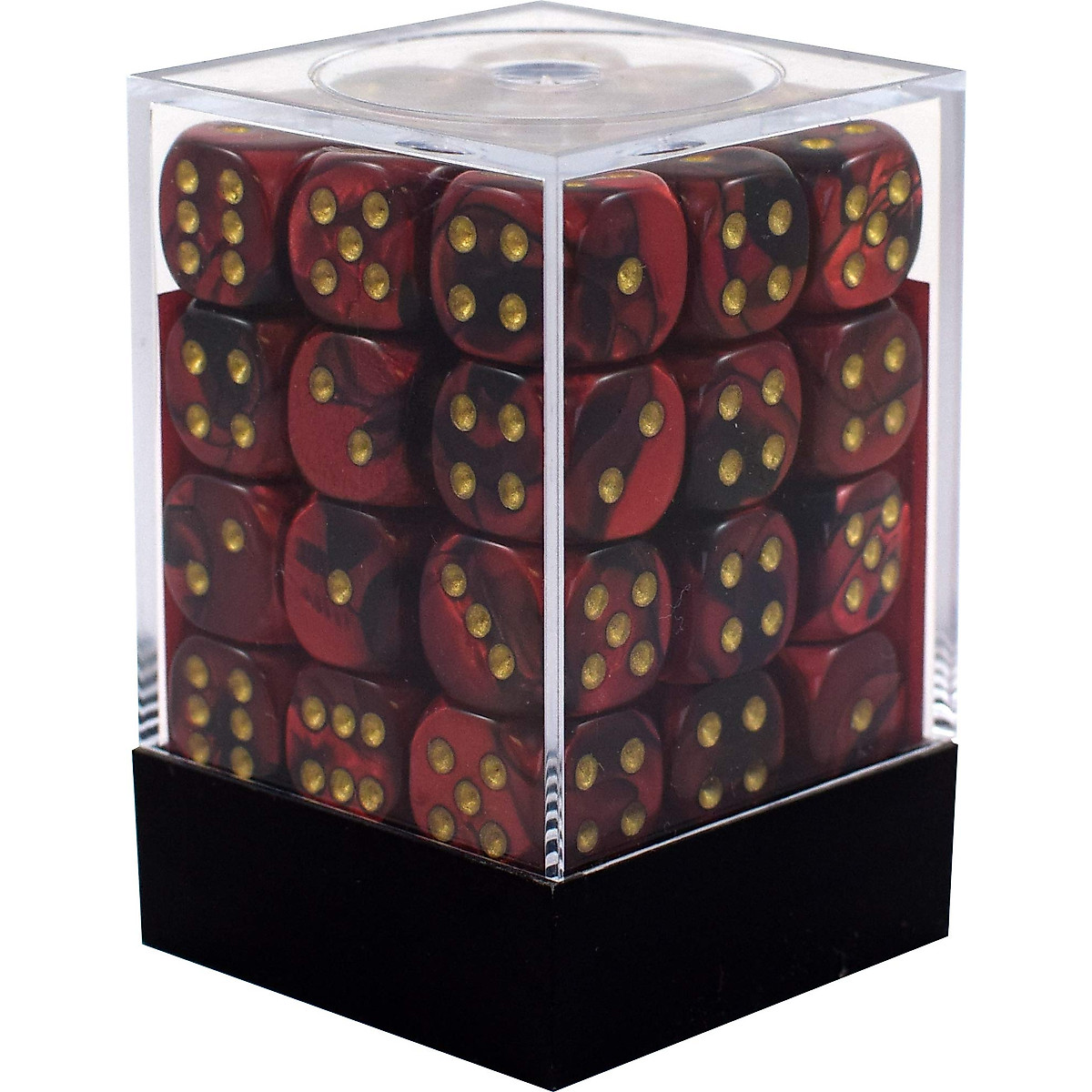 Chessex Gemini Opaque 12mm d6 Black-red with gold Dice Block