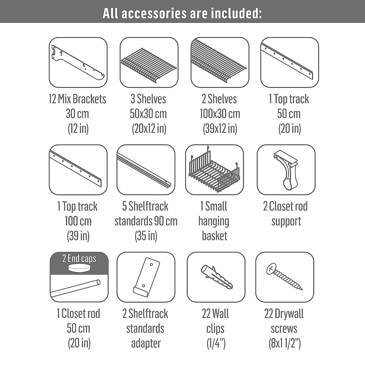 SOH DESIGN Adjustable White Wire Closet Shelf Kit, 3-5 FT Expandable Organizer System for Versatile Home Storage
