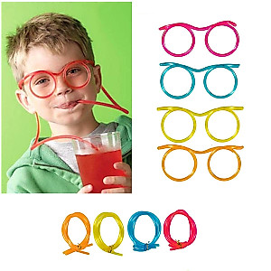 Flexible Soft Silly Straws, 8PCS Drinking Straw Eye Glasses, Silly Straw Glasses drinking Tube for Kids Party, Birthday, Fun Party
