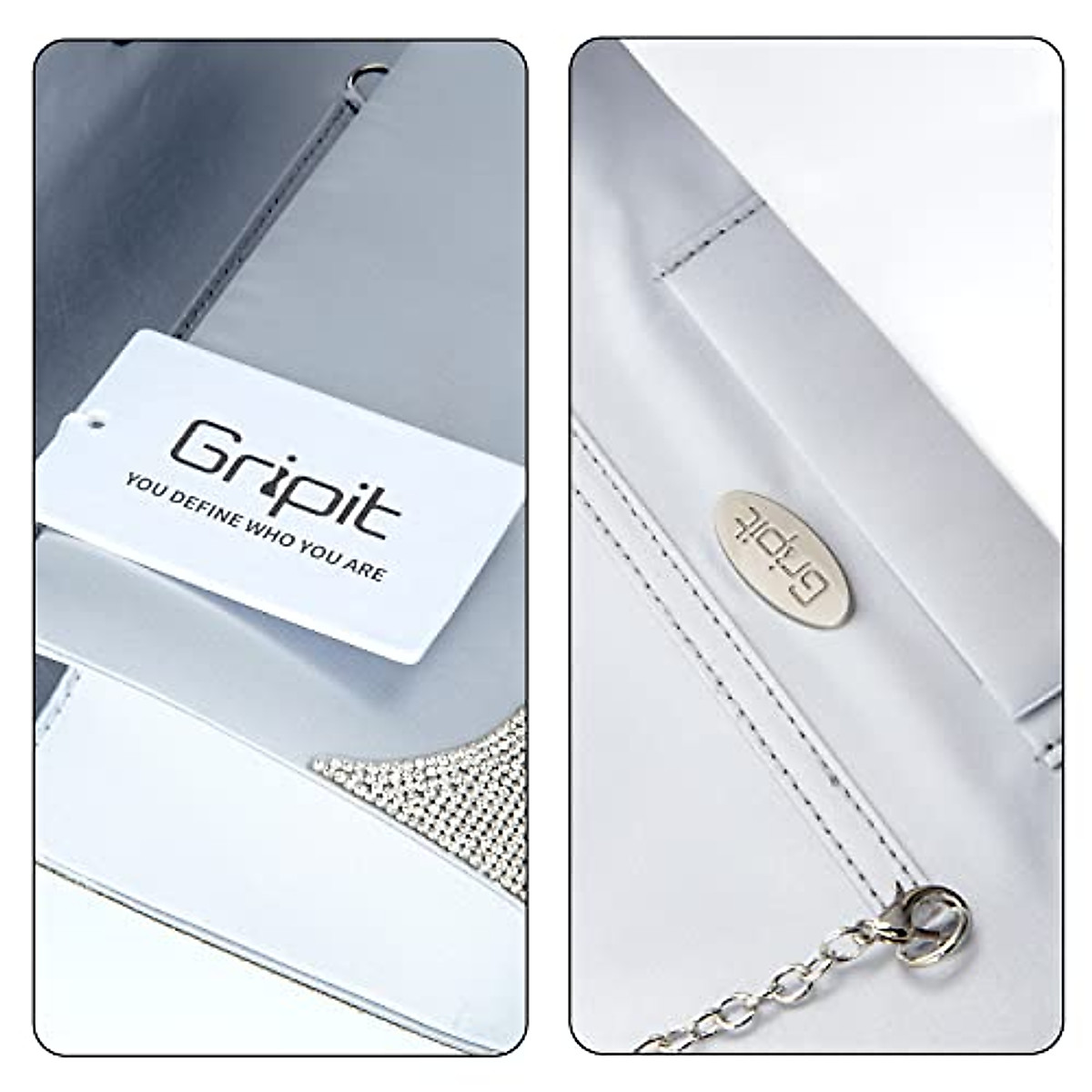GripIt Envelope Prom Evening Bags And Clutches for Women Rhinestone Designer Purse Ladies Bling Handbags Wedding Night Small Clutch Shoulder Bag,Silver