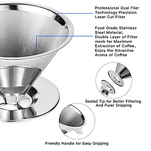 Pour Over Paperless Coffee Dripper, Reusable Stainless Steel Pour Over Coffee Filter With Cup Stand , For Chemex and Most Coffee Pot, Tumbler, Mug