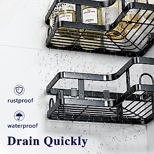 pavtner Corner Shower Caddy, Adhesive Stainless Steel Shower Shelf Shower Caddy, Corner Shower Shelves for Inside Shower, Shower Organizer Shelf With 8 hooks, Shower Storage Organizer Rack Black