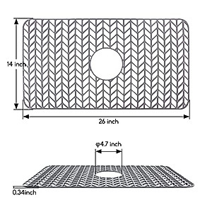 CNDSE Sink Protectors for Kitchen Sink 26'' x 14'', Non-slip Silicone Sink Mats for Bottom of Kitchen Sink,Grey Kitchen Sink Mats for Farmhouse Stainless Steel Ceramic Sink,Center Hole Sink Mat(2)