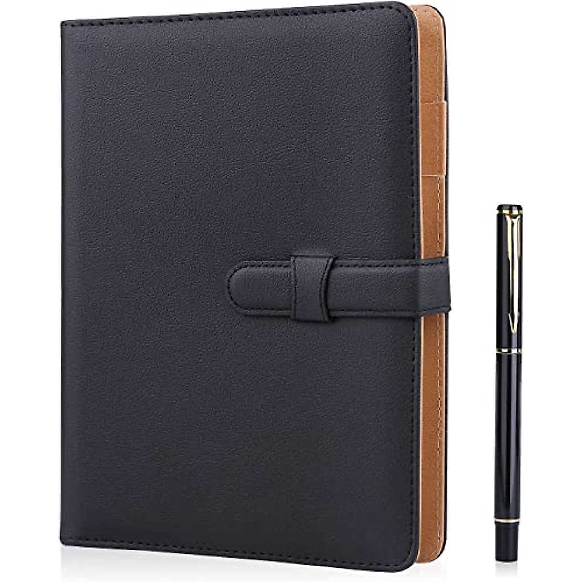 Minlna A5 Leather Notebook/Refillable Loose Leaf Business Notebook/tepad,200 Thick Pages,Classic Lined with Pocket and Pen Holder