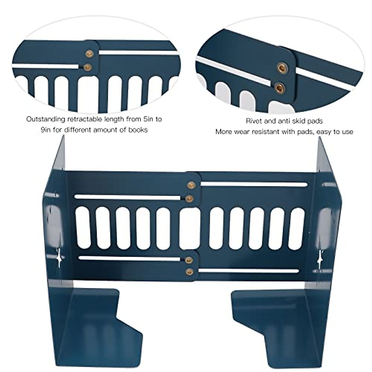 Bookends，Book Ends，Book Ends for Shelves，Retractable Metal Bookends Adjustment Heavy Duty Bookends Decorative for Books Movies Home Desk Office Blue