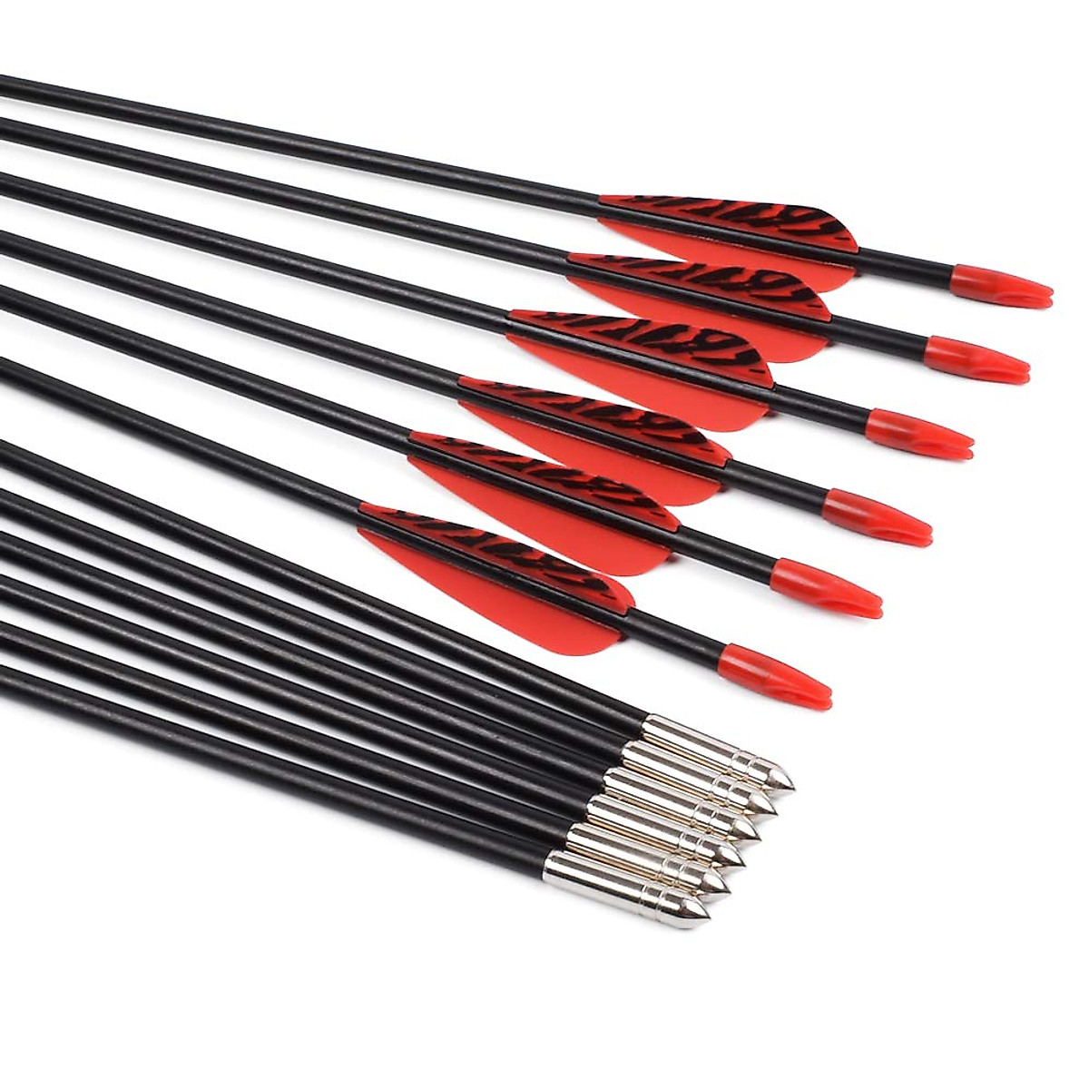 6875 Fiberglass Arrows Archery 24 Inch Target Shooting Safetyglass Recurve Bows Suitable for Youth Children Woman Beginner 6pcs/Pack (tigerspot red Vanes)