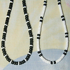 Native Treasure 18" (4 Pack) Mens and Womens Summer Beach Surfer Necklaces From the Philippines, White Ark Shells and Black Coconut Beads