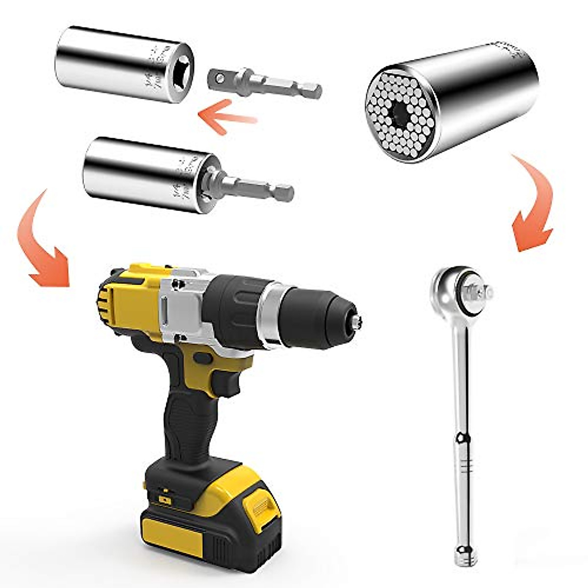 Universal Socket, Self-adjusting Socket Fits Standard 1/4'' - 3/4'' Metric 7mm-19mm, Adapter Socket for Wrench Ratchet & Power Drill, Tools Gifts for Men Him Husband Dad Father DIY Handyman Women