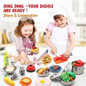 Kids Pretend Play Kitchen Accessories Set, 38Pcs Stainless Steel Play Pots Pans Sets for Kids, Toy Cookware Cooking Utensils Play Food Dish Toddler Kitchen Playset Gifts for Boys Girls
