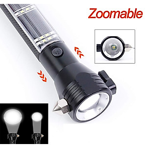 Lebote Car Flashlight Solar Power Tactical Flashlight Multi Function Flashlight Bright LED Emergency Torch Light with Safety Hammer Seat Belt Cutter Compass for Hiking Camping(2 PCS)