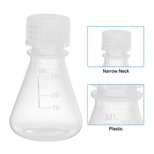 PATIKIL Erlenmeyer Flask, 12 Pcs 25ml Narrow Mouth Graduated Flasks with Screw Cap Plastic Flasks with Printed Graduation for Lab Experiment Chemistry Science Study