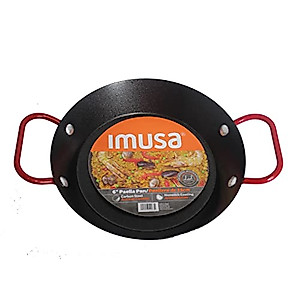 IMUSA USA Paella Pan, 6", Black with Red Handles