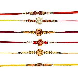 USA HOUSE Set of 12 Rakhi for Brother, Bracelet Brother and Rudraksha Designing Rakhi, Raksha Bandhan Gift, Wrist Bands Loving Sibling/ Sister, Father, & Friends Design 16 multicolored