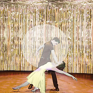 Decor365 Champagne Gold Foil Tinsel Fringe Curtain backdrop Hanging Circle Garland for Birthday Party Decoration Bridal Baby Shower Bachelorette Graduation Ramadan Party Supplies