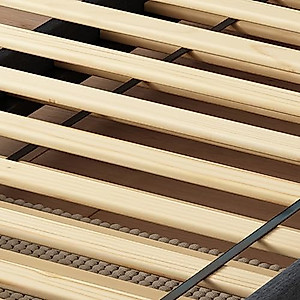 YOPTO Full Size Upholstered Platform Bed with Twin Size Trundle & USB Port,Linen Tufted Bed Frame W/Remote Control LED Light & Stripe Headboard,Wood Slats Support for Bedroom,Apartment,Dark Gray