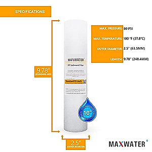 Max Water 3 Stage (Good for City & Cottage Water) 10 inch Standard Water Filtration System for Whole House - Pleated Sediment + Sediment + GAC - ¾" Inlet/Outlet - Model : WH-SW3