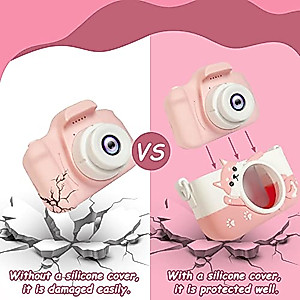 OMOTIYA Kids Camera, 1080P HD Digital Video Camcorder Camera/Upgrade Selfie Camera with Dog Soft Silicone Cover, for Boys/Girls Age 3-12, Birthday Gifts with 32GB TF Card Pink
