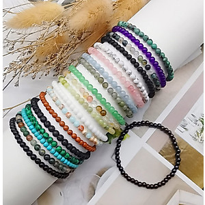 FIRAZIO 20Pcs 4mm Gemstone Beaded Bracelets for Women Mens Crystal Stone Bracelet Stretch Mini Round Beads Elastic Bracelets Jewelry Gifts