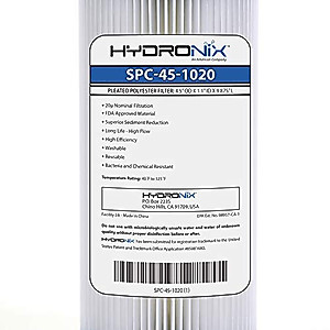 Hydronix SPC-45-1020 Whole House Sediment Pleated Water Filter, Washable and Reusable, 4.5" x 10" - 20 Micron (6 Pack)