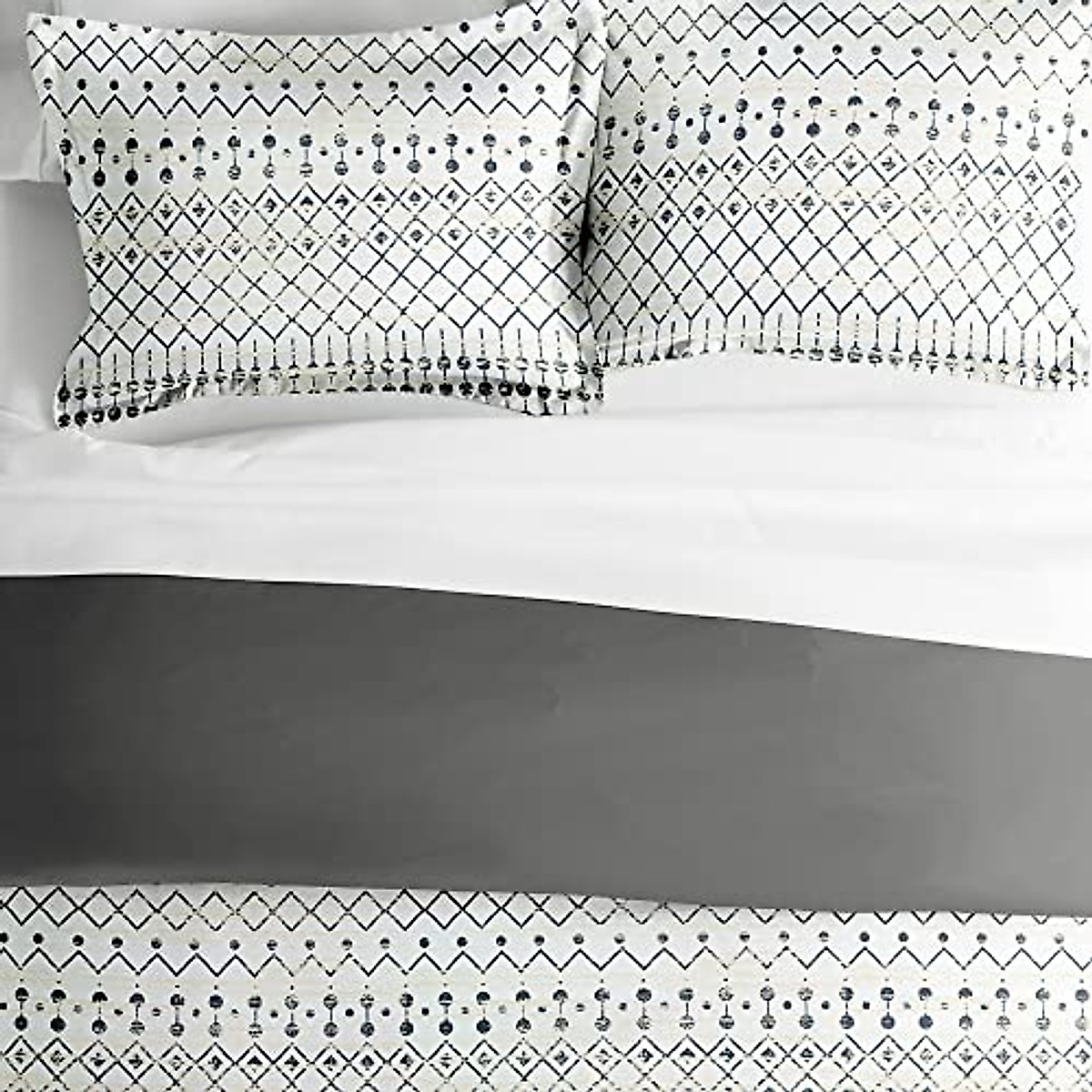 Merit Linens Pattern and Pinch Pleat Queen Duvet Cover Set | Soft, Light Weight, and Breathable 3 Piece Gray Duvet Set | Zipper Closure, Corner Ties, 2 Matching Shams
