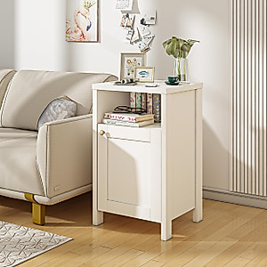 furtble Nightstands Set of 2, Modern Bedside Table, Sofa End Table with Storage Shelf, Narrow Nightstand, Wooden Bedside Furniture for Bedroom, White