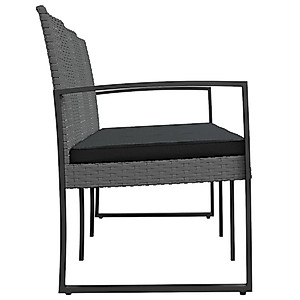 EVERSTRO 3-Seater Patio Bench with Cushions Dark Gray PP Rattan,3Seater Patio Bench: Durable and Comfortable Outdoor Seating Garden Furniture, Outdoor Seating