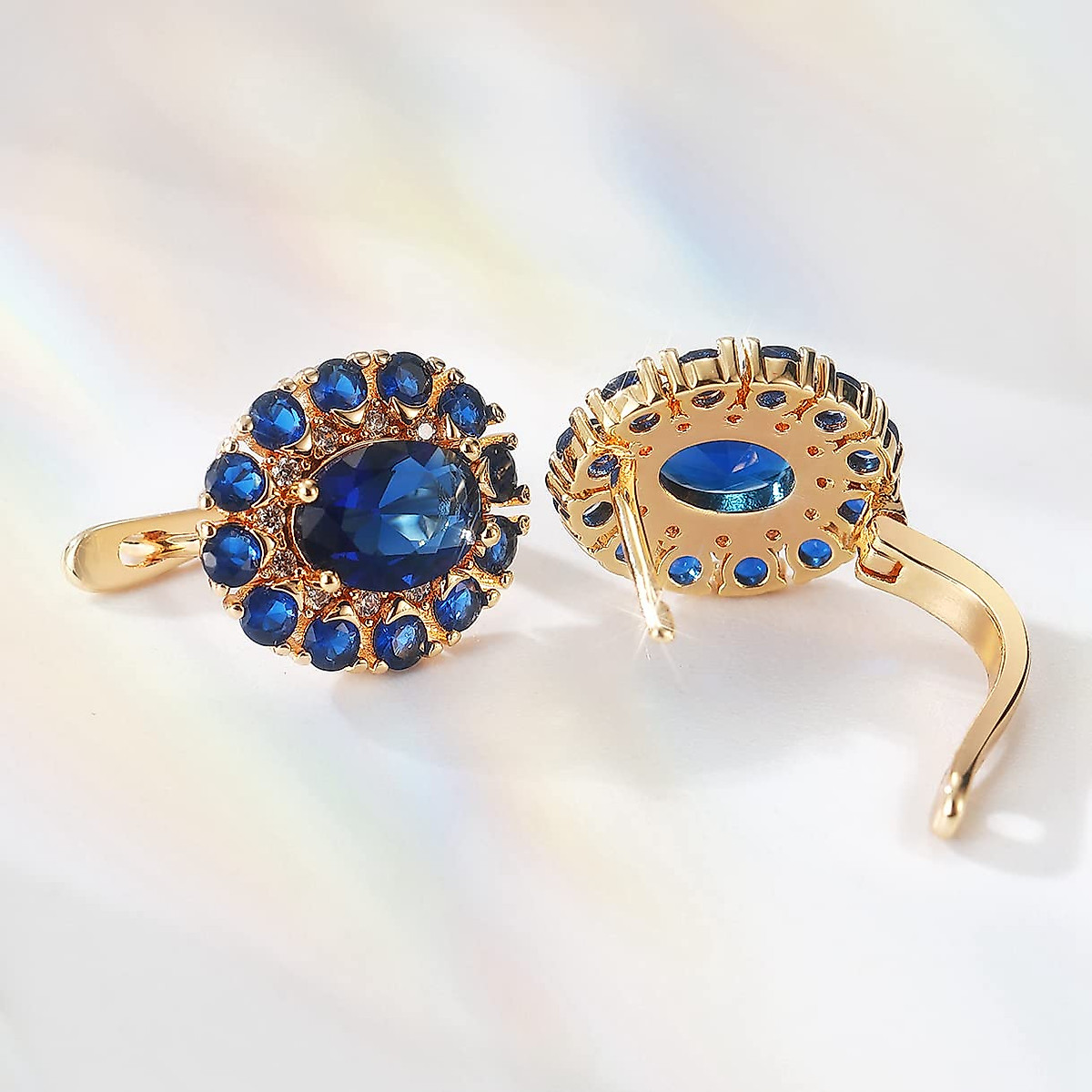 Sapphire Earrings for women, 18K Gold Plated Crystal Flower Earrings | Small Hoop Earrings | Gold Earrings for Women