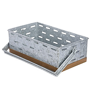 MyGift Silver Galvanized Metal Perforated Condiment Basket Storage Container with Handle and Copper Tone Accent Rim - Handcrafted in India